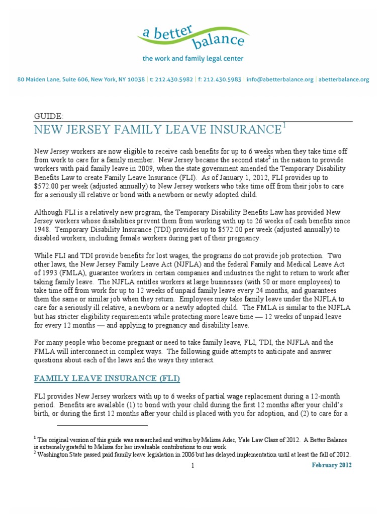 Updated 2012 New Jersey FLI Guide | PDF | Family And Medical Leave Act ...