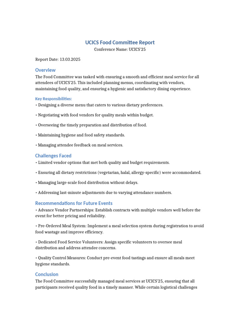 UCICS Food Committee Report Updated | PDF