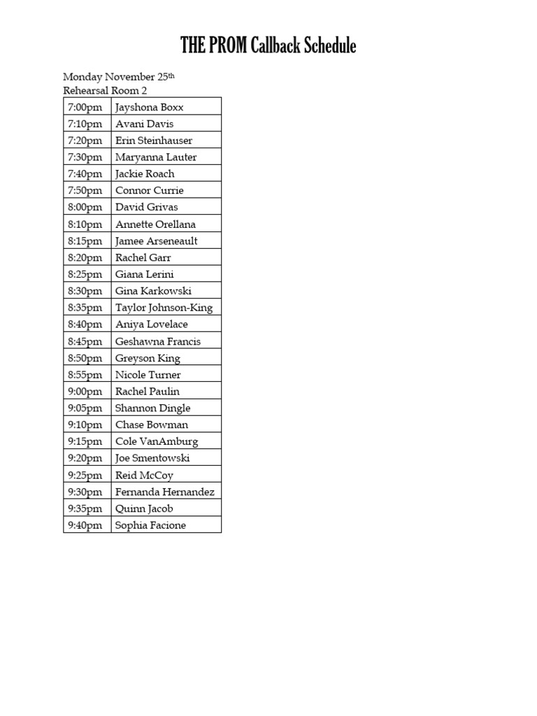 The Prom-Callback Schedule | PDF