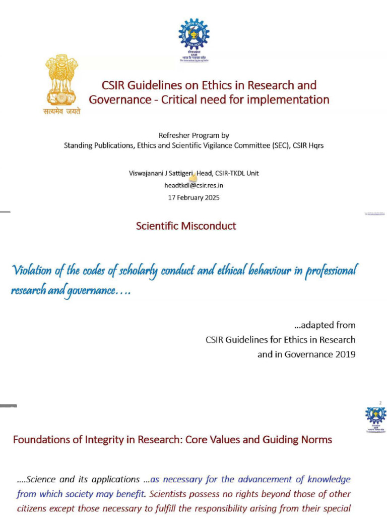 CSIR Guidelines On Ethics in Research and Governance | PDF | Science ...