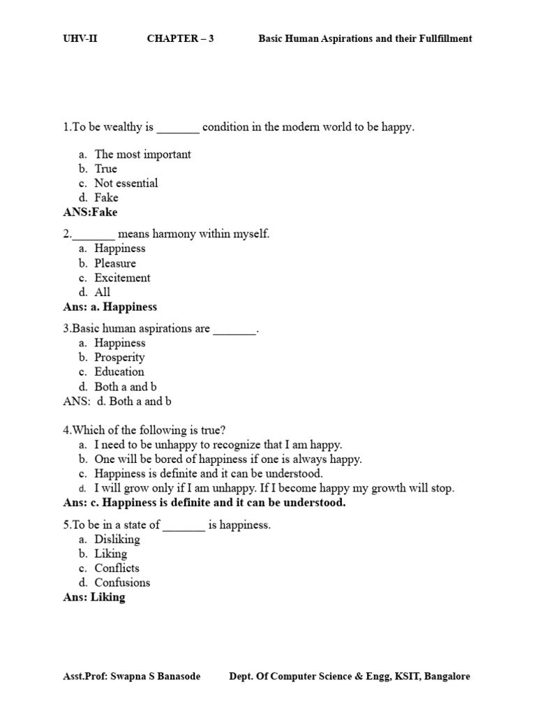 chpt3 BasicHumanAspiration | PDF | Consciousness | Happiness