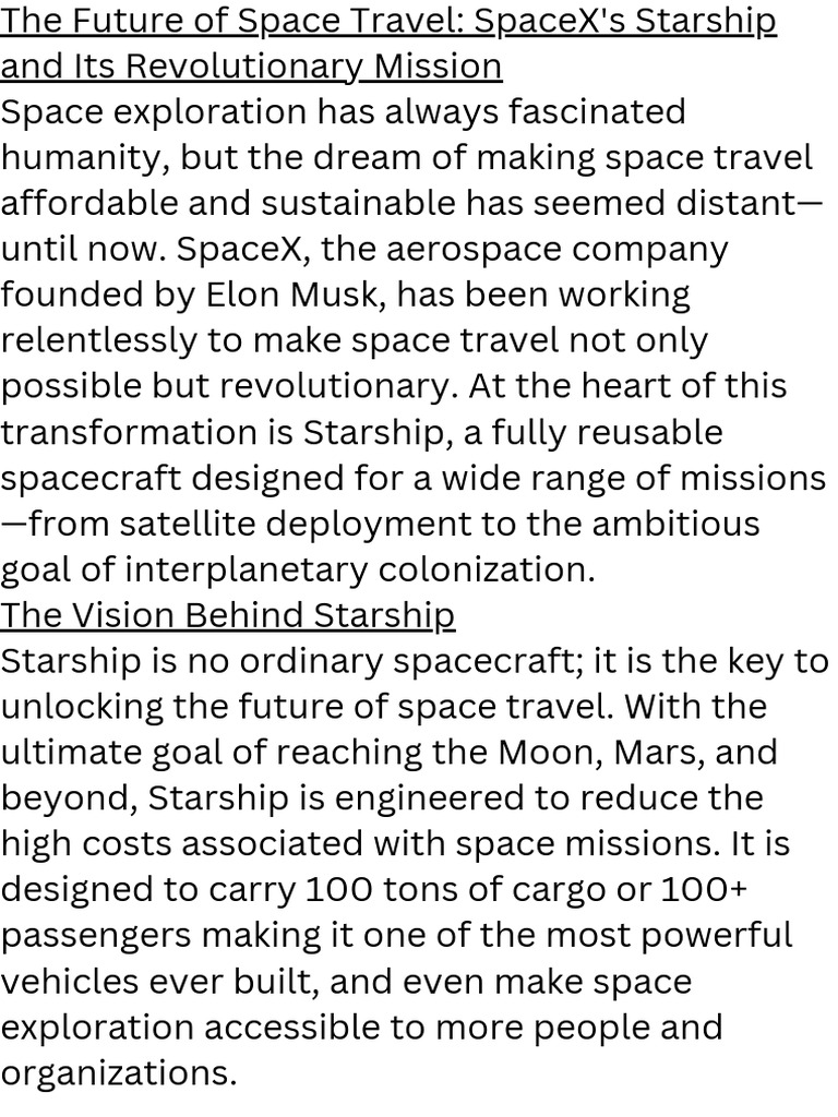 The Future of Space Travel SpaceX's Starship and Its Revolutionary ...