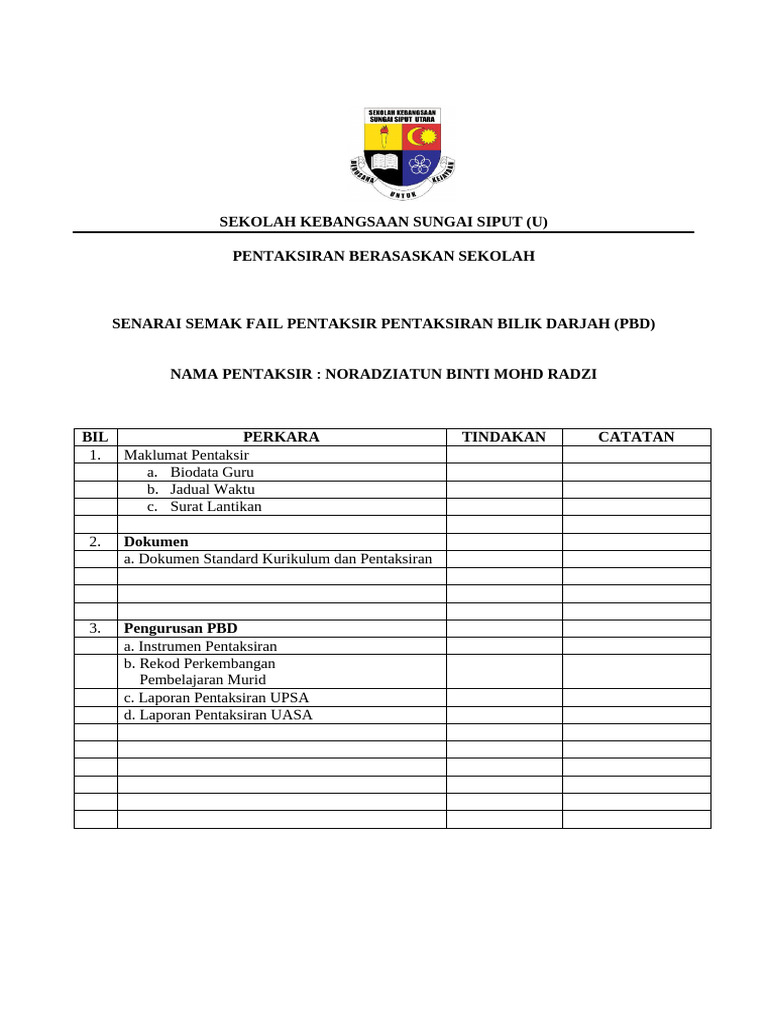 Senarai Semak Fail Pentaksir PBD | PDF