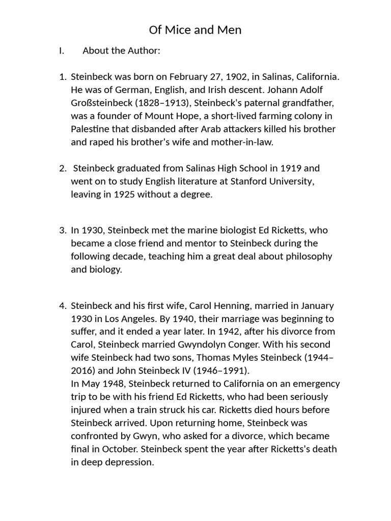 Of Mice and Men - John Steinbeck | PDF | John Steinbeck