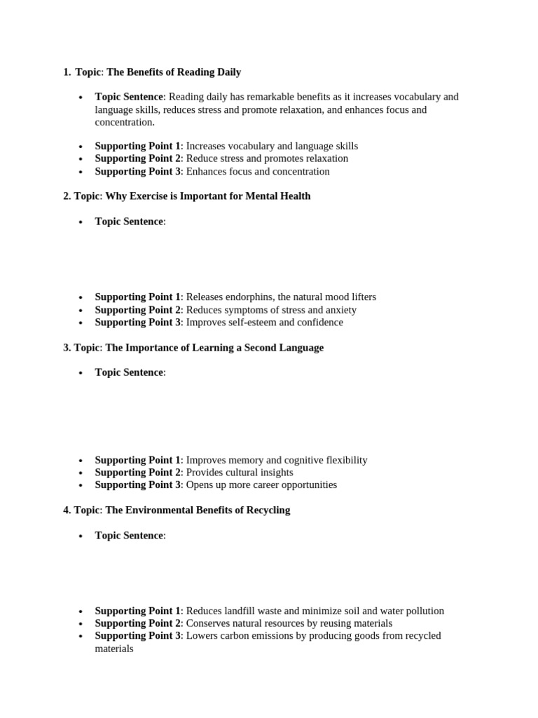 Topic Sentence and Outline Worksheet | PDF | Recycling