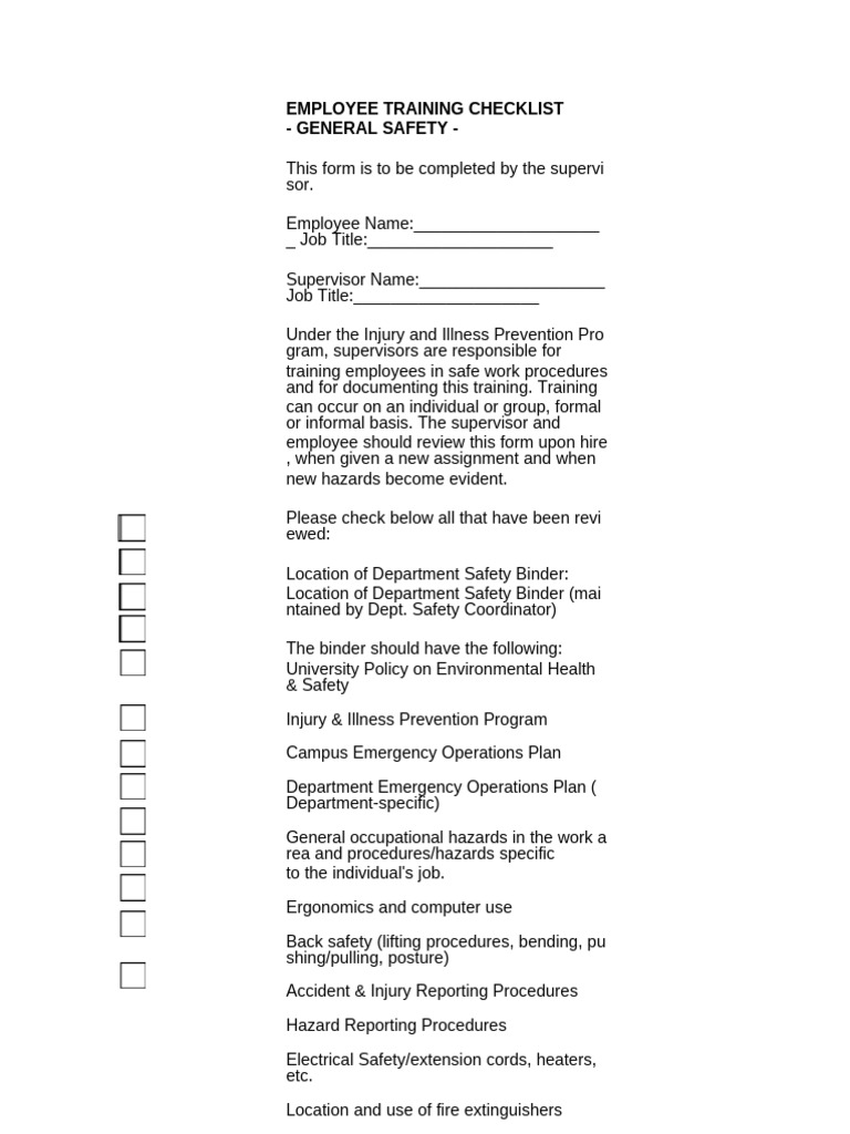 Employee Safety Training Checklist | PDF