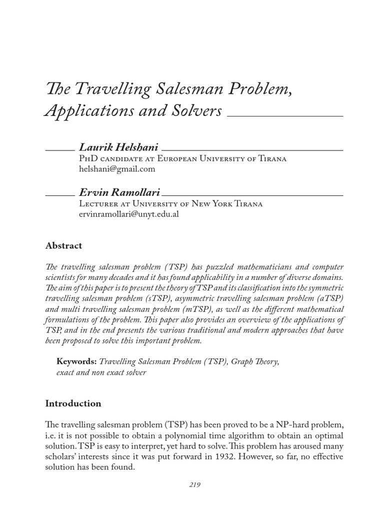 The Travelling Salesman Problem Applications and Solvers | PDF | Computational Complexity Theory ...