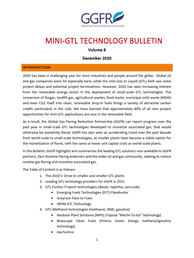 Mini-GTL Technology Trends 2020 | PDF | Gas To Liquids | Natural Gas