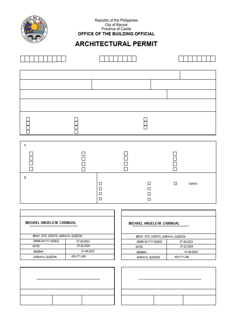 Bacoor Architectural Permit Application | PDF | Specification ...