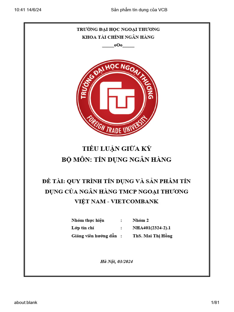 Sản Phẩm Tín Dụng Của VCB | PDF