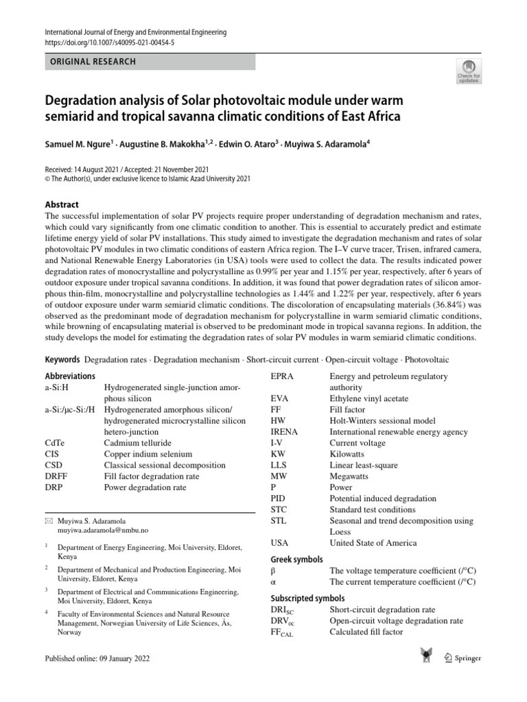 Solar PV Module Degradation in East Africa | PDF | Photovoltaics ...