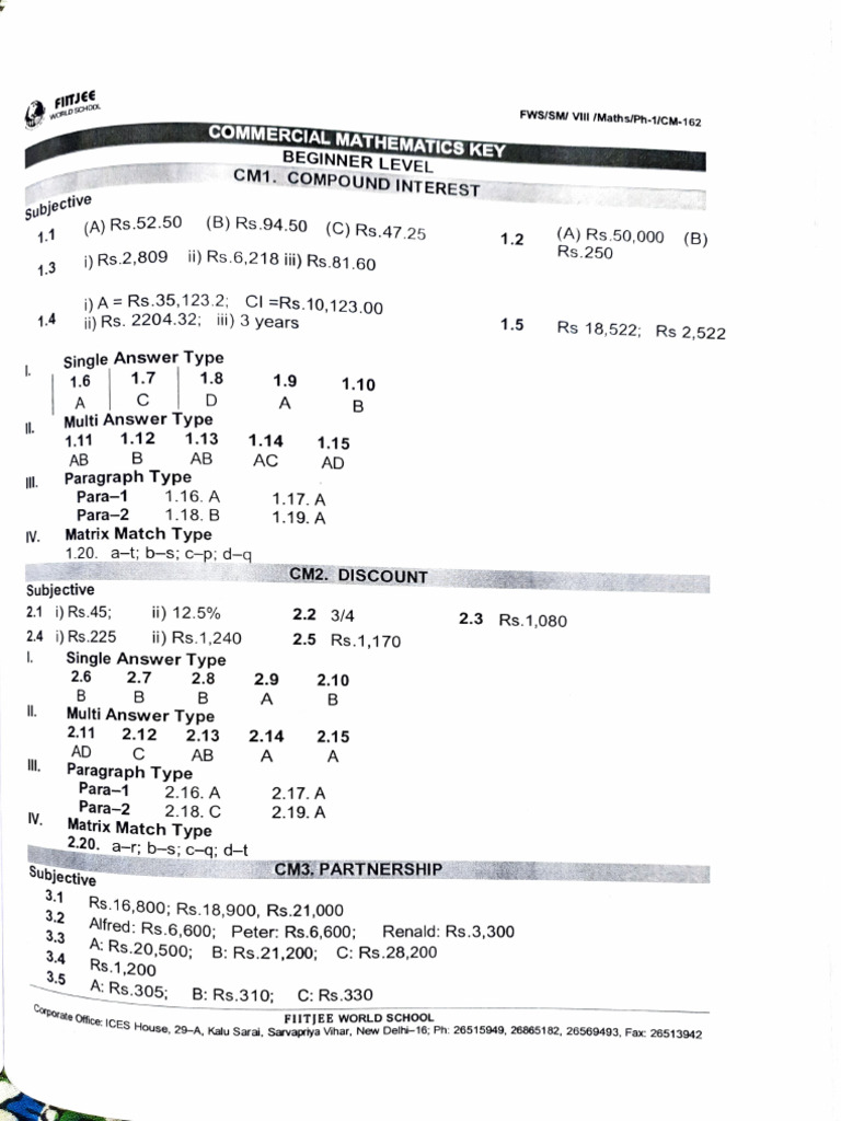 commerical mathematics key | PDF