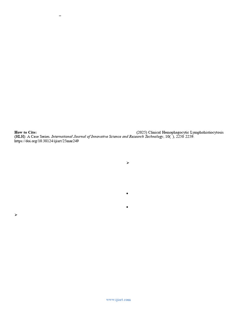 Clinical Hemophagocytic Lymphohistiocytosis (HLH) : A Case Series | PDF ...