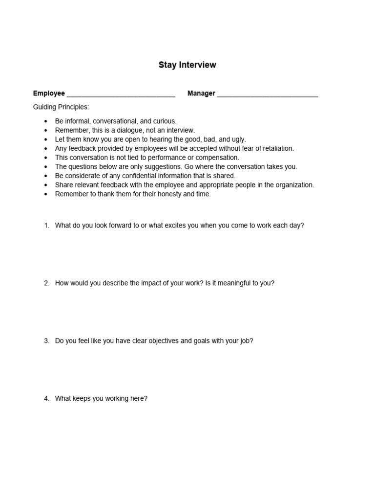 Stay Interview Questions | PDF
