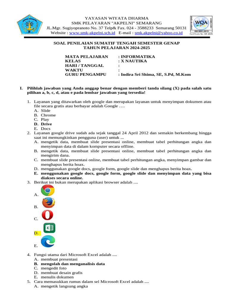 SOAL PSTS Genap Informatika X-N 2024 25 | PDF