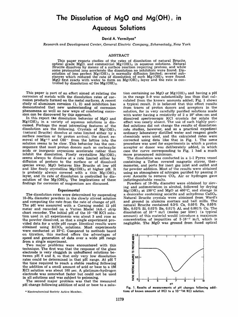 The Dissolution of MgO and MG (OH) 2 in | PDF | Magnesium | Ph