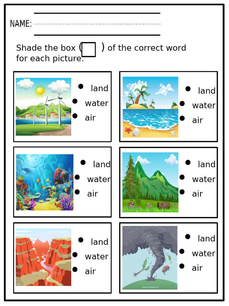 Land, Water, Air Worksheet | PDF