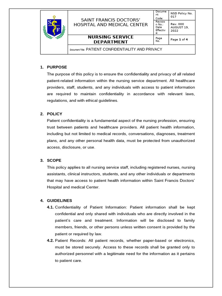 0017 Patient Confidentiality and Privacy | PDF | Medical Record ...