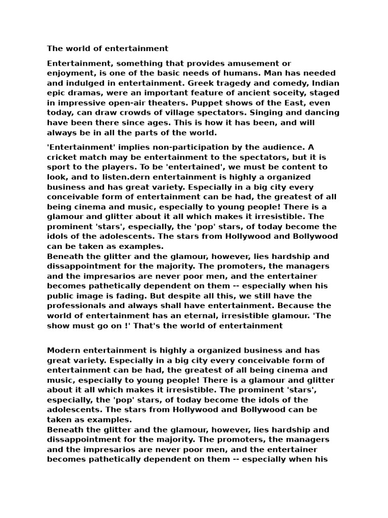 The Glamour and Challenges of Entertainment | PDF | Entertainment ...