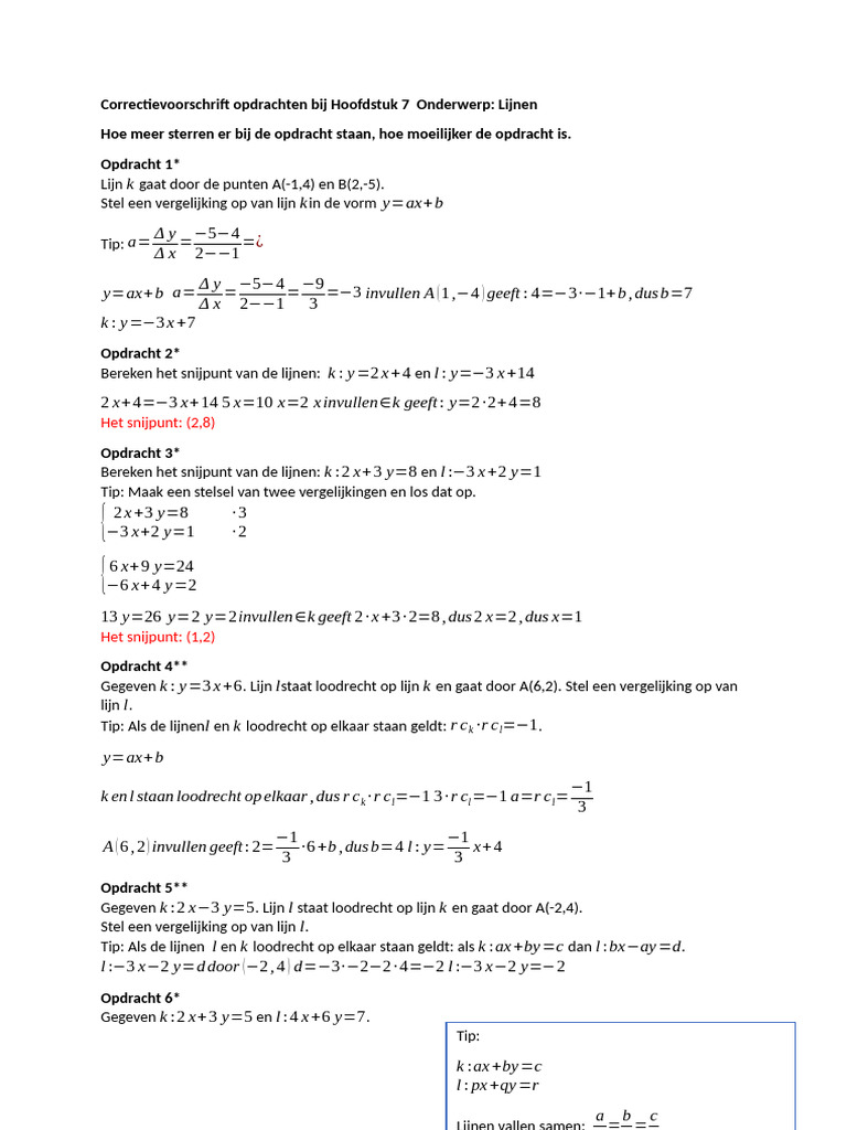 Opdrachten Bij Hoofdstuk 7 Lijnen Wiskunde | PDF