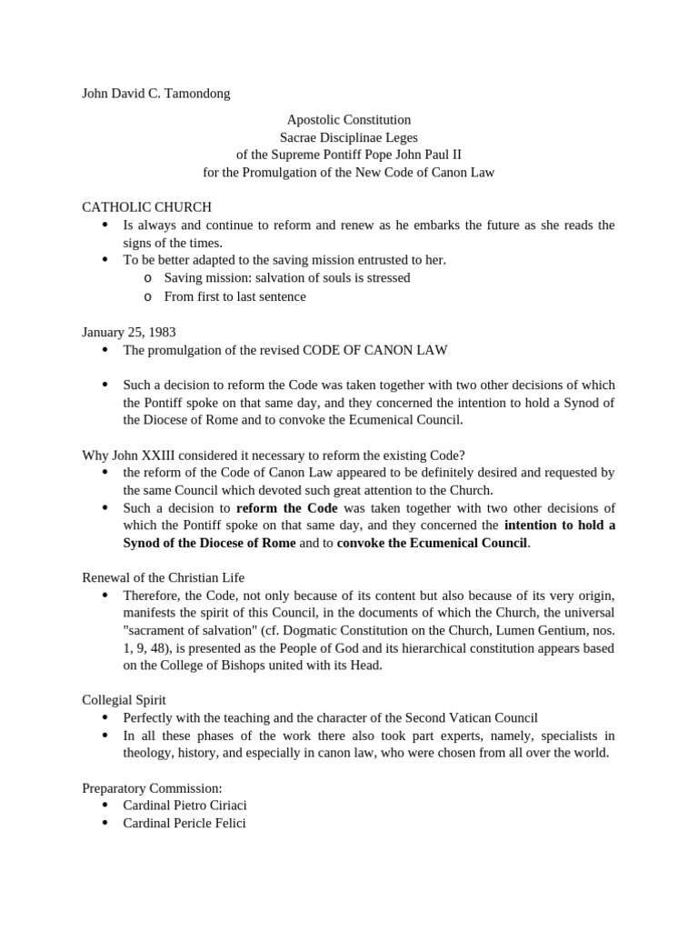 Apostolic Constitution on Canon Law | PDF | Catholic Church | Second ...