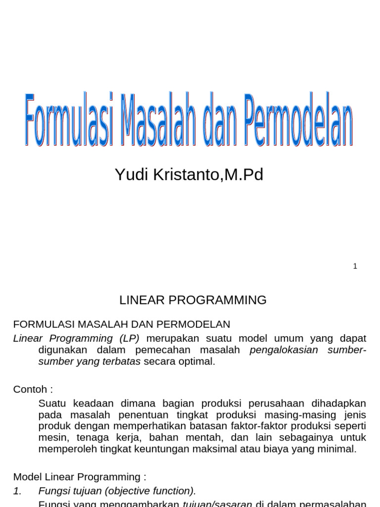 Formulasi dan Model Linear Programming | PDF