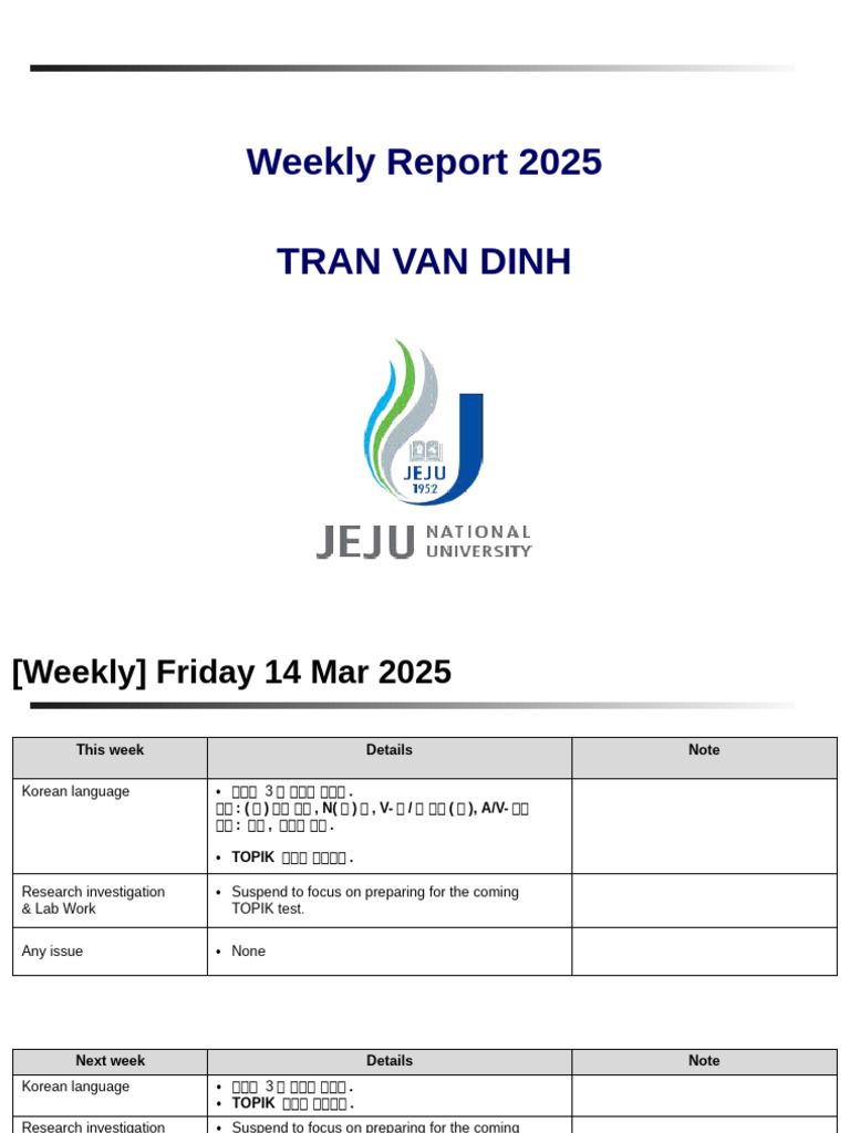 Weekly Report - Tran Van Dinh - 14Mar2025 | PDF