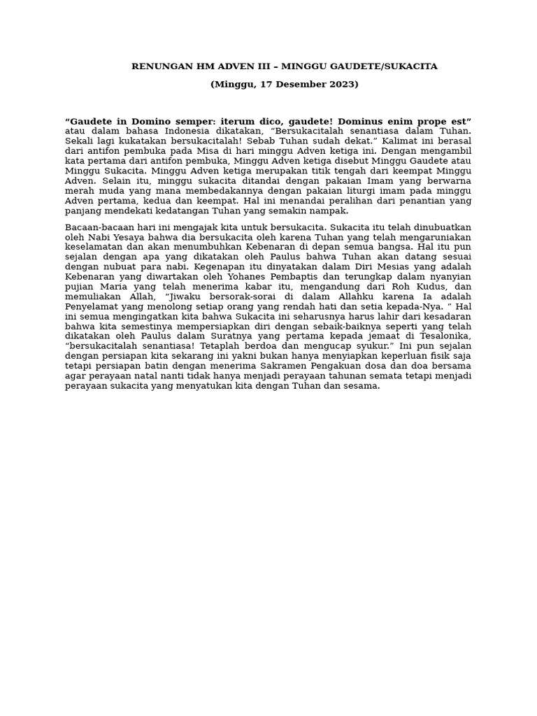 Renungan HM Adven Iii-Minggu Gaudete | PDF