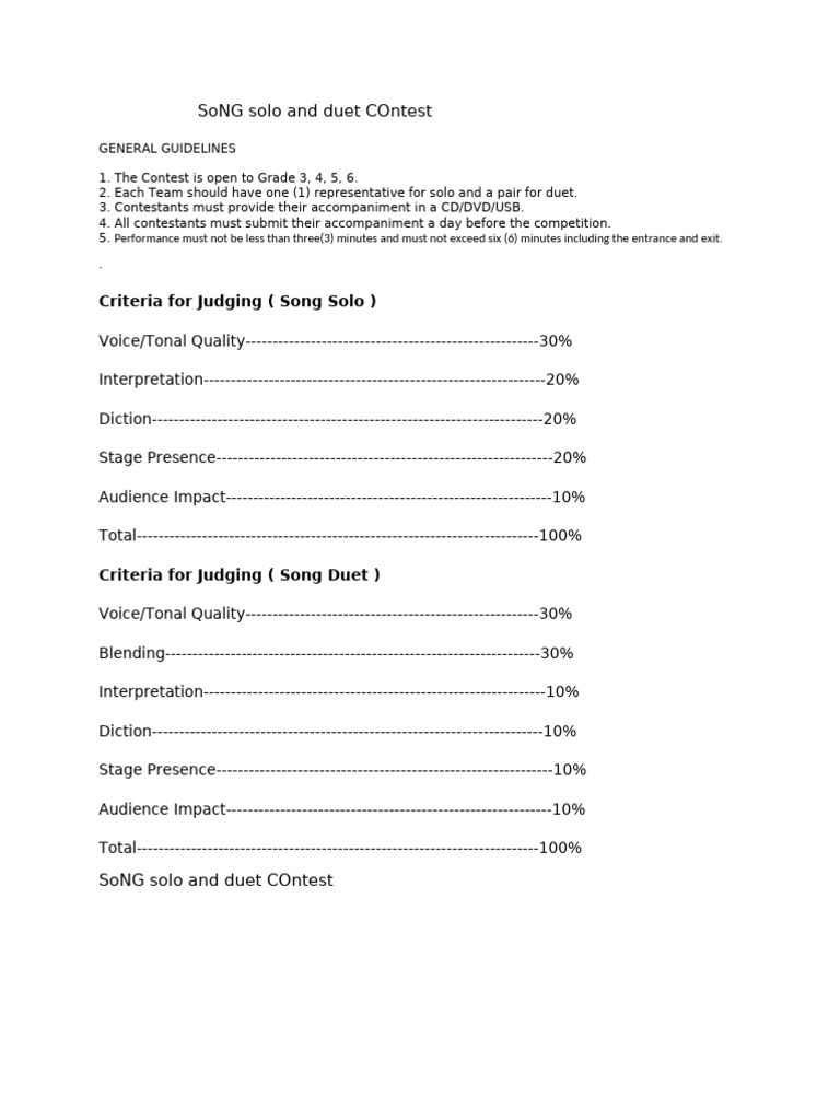 Guidelines For Singing Competition | PDF | Songs | Performing Arts