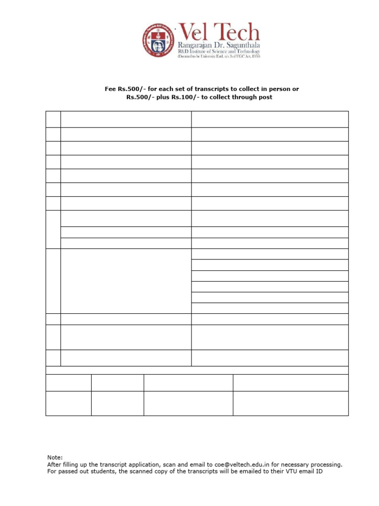 Transcript Application Form Guidelines | PDF