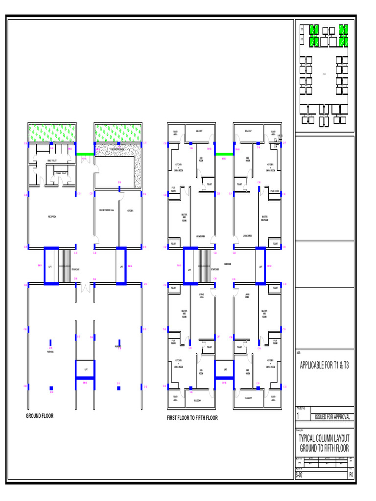 8.R0 T1 & T3 Column Layout (Ground Floor To Fifth Floor) | PDF | Home ...