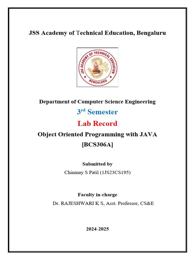 OOPS Lab Record Cover Page (1) | PDF