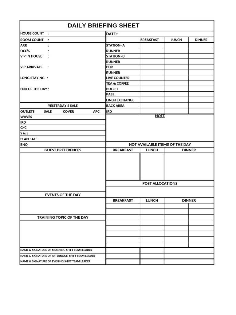 Daily Brefing Sheet | PDF