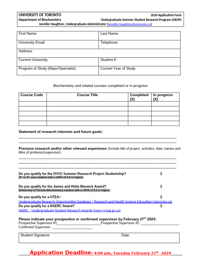 BCH Summer Student Research Program Application Form 2024 AAA | PDF ...