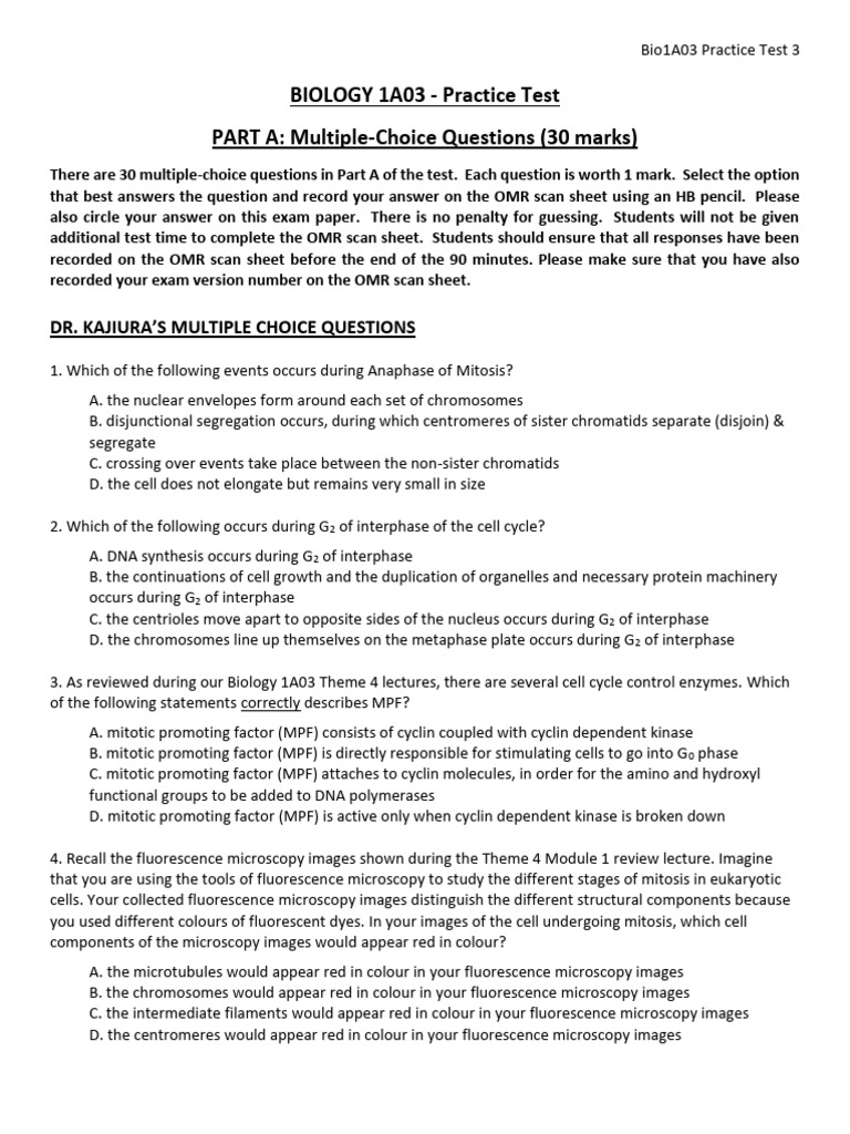 Bio1A03 Practice Test 3 | PDF | Mitosis | Gene