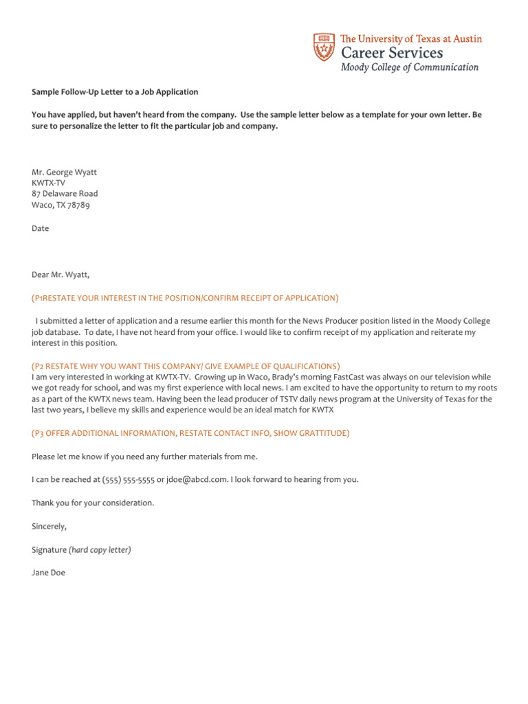 Application follow up Letter Template | PDF