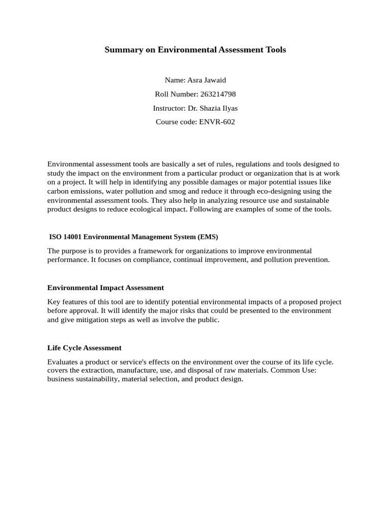 Summary on Environmental Assessment Tools | PDF