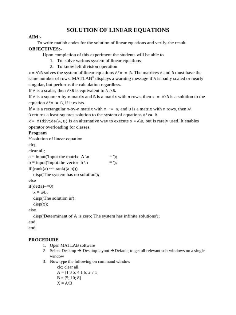 10 Linear Eqn Roots Eigen | PDF | Matrix (Mathematics) | Matlab