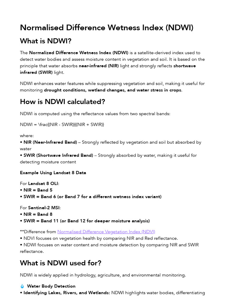 Understanding the Normalised Difference Wetness Index | PDF | Infrared ...