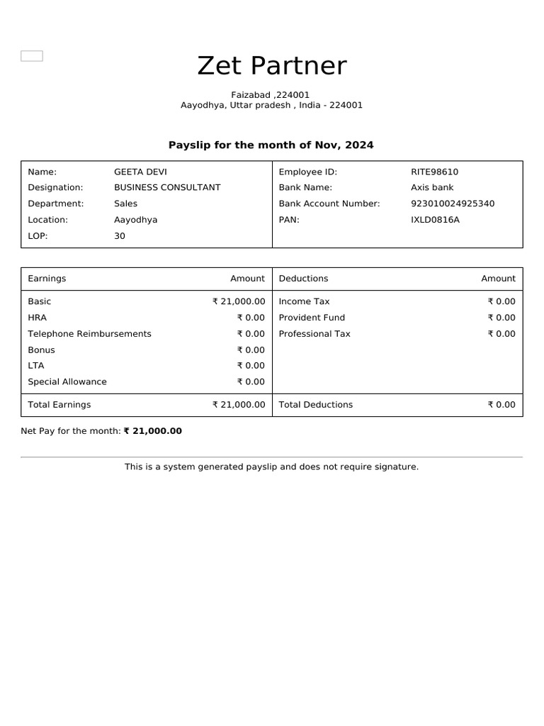 November 2024 Payslip for Geeta Devi | PDF