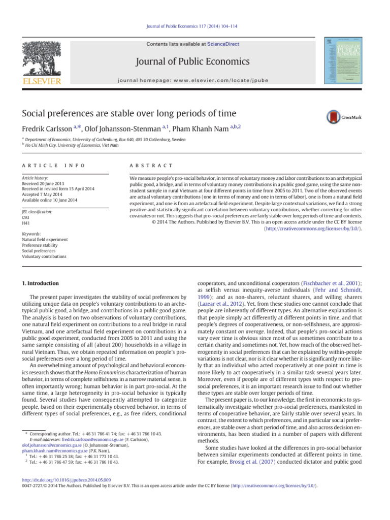 Social preferences are stable over long periods of time | PDF | Experiment