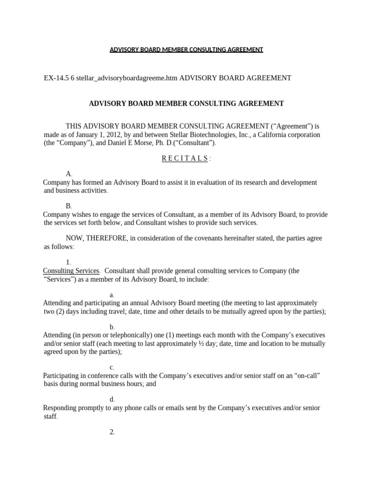 Advisory Board Member Consulting Agreement | PDF | Patent | Procedural ...