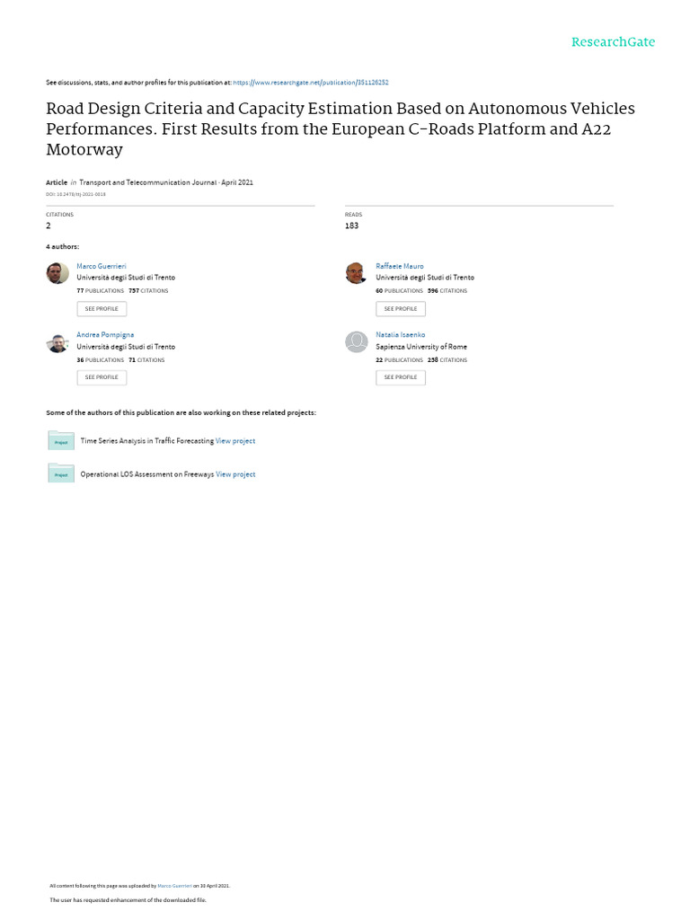 Road Design Criteria and Capacity Estimation Based on Autonomous ...