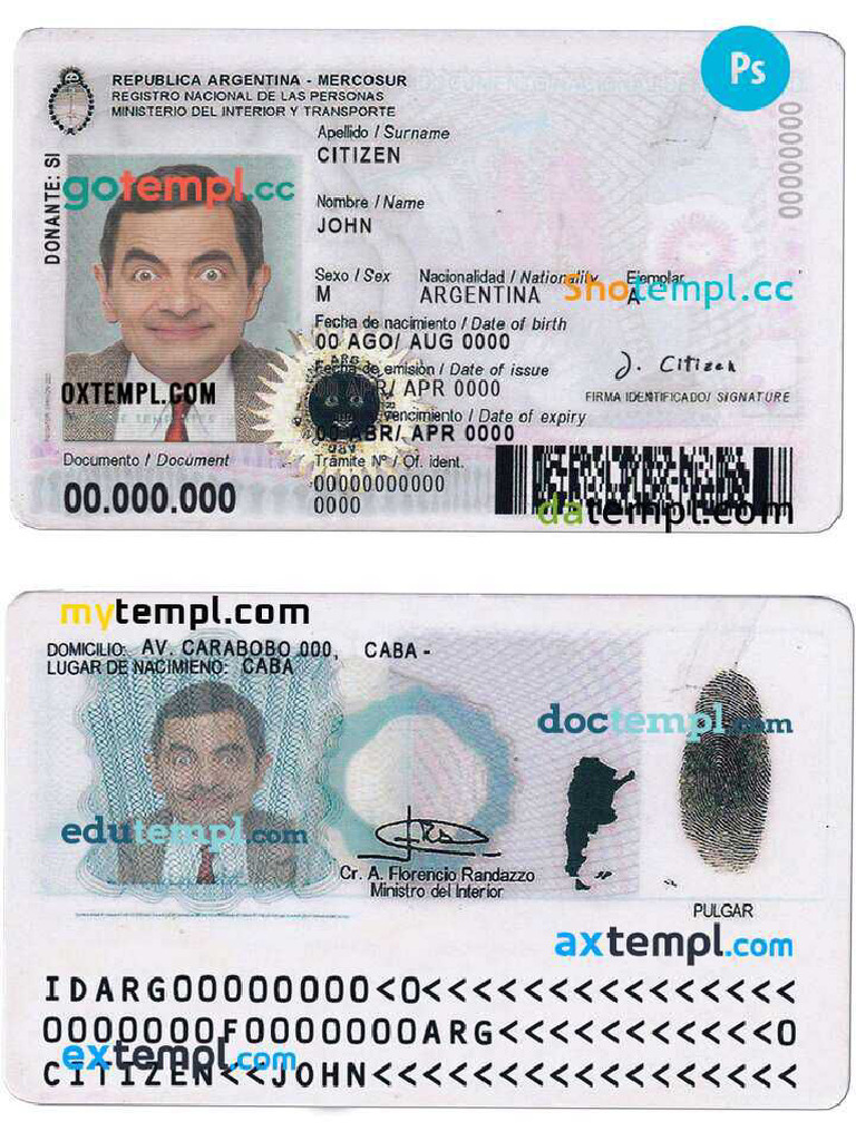 Doctempl - Argentina ID Card Template in PSD Format | PDF