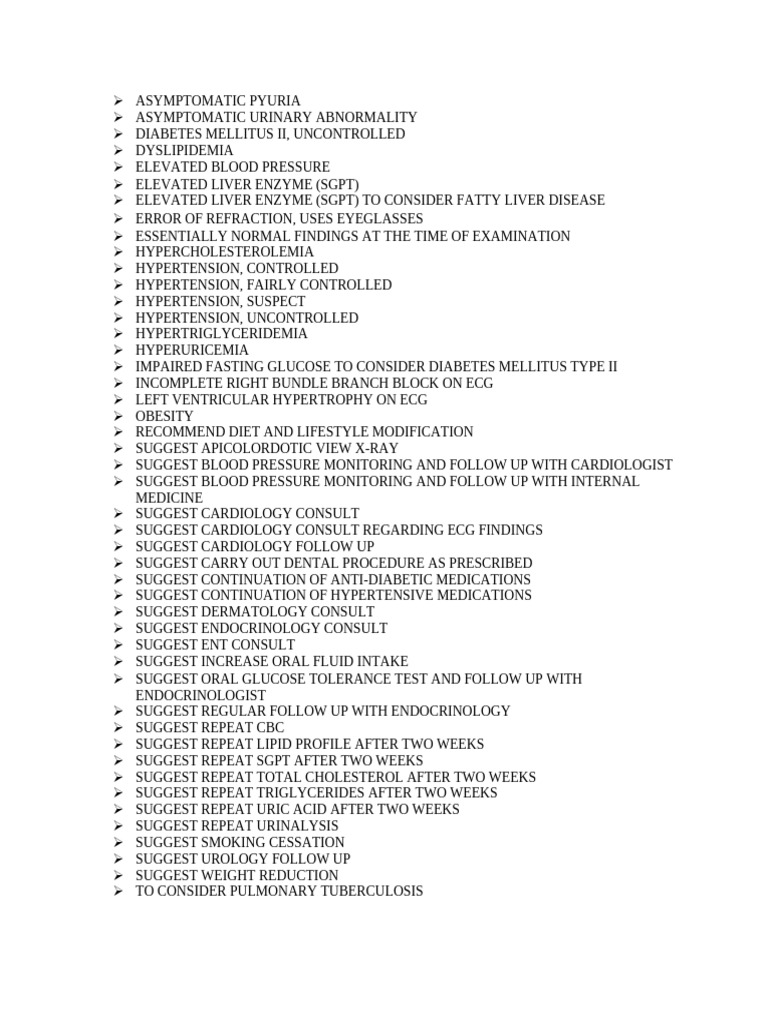 Health Assessment and Recommendations | PDF