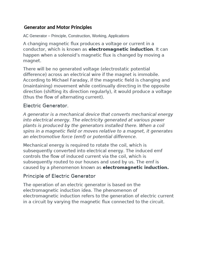 AC GENERATOR AND MOTOR PRINCIPLES | PDF | Electric Motor | Electric ...