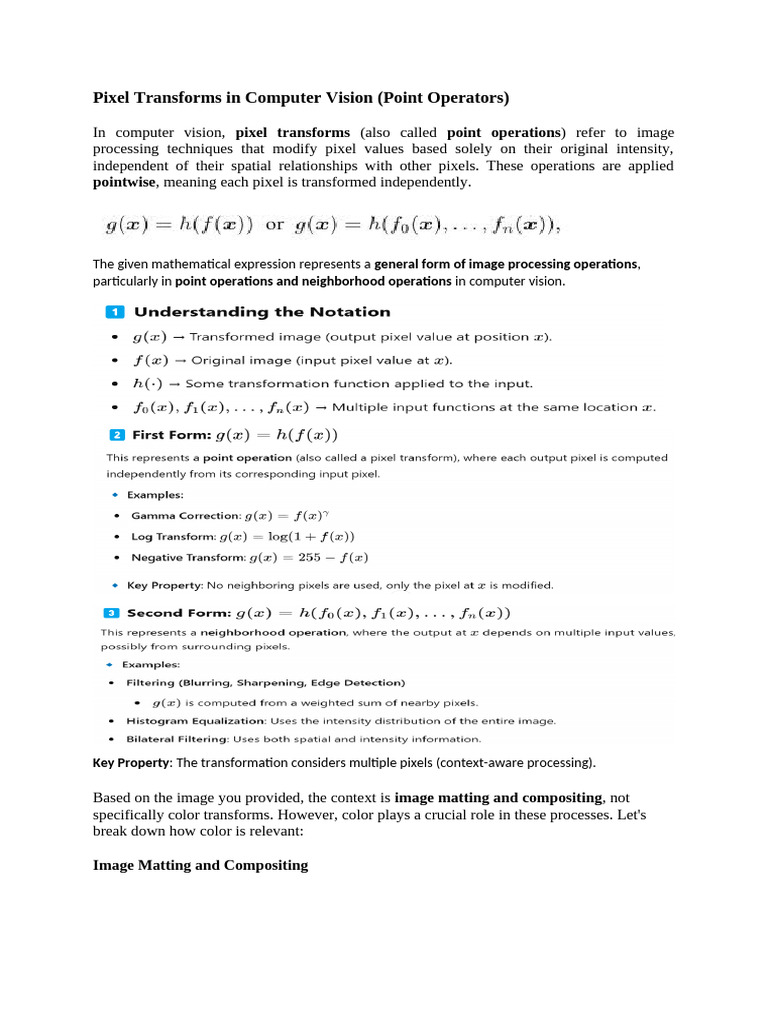 Pixel Transforms in Computer Vision | PDF | Matrix (Mathematics ...