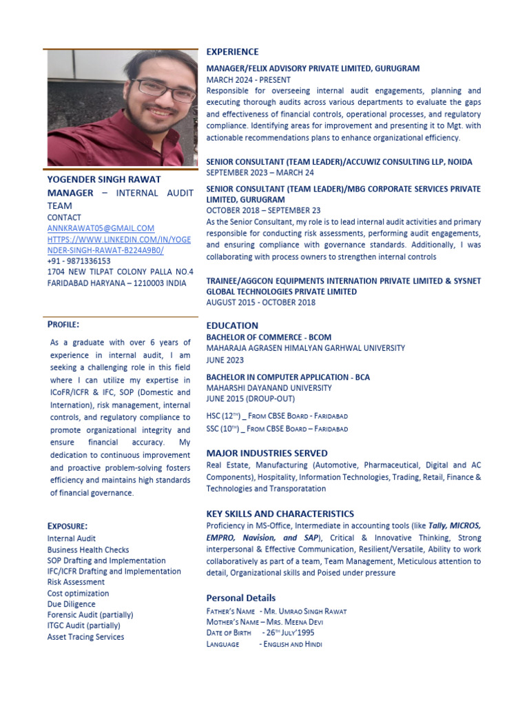 Resume_Yogender Singh Rawat | PDF | Audit | Internal Audit