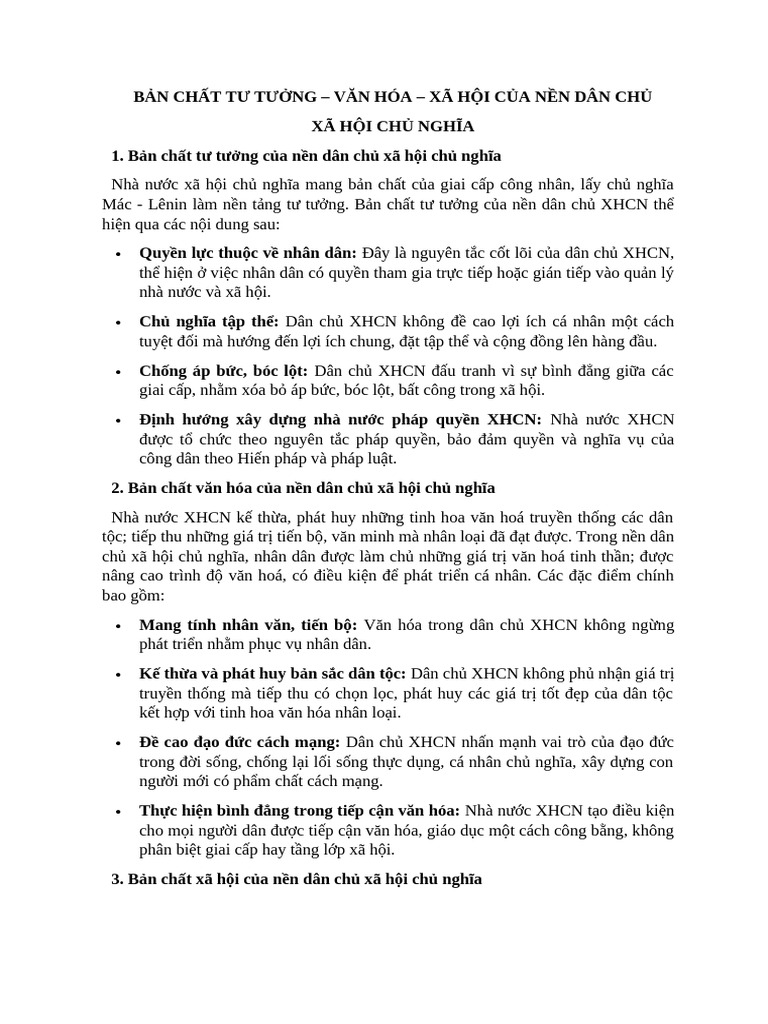 Bản chất TT - VH - XH của nền dân chủ XHCN | PDF