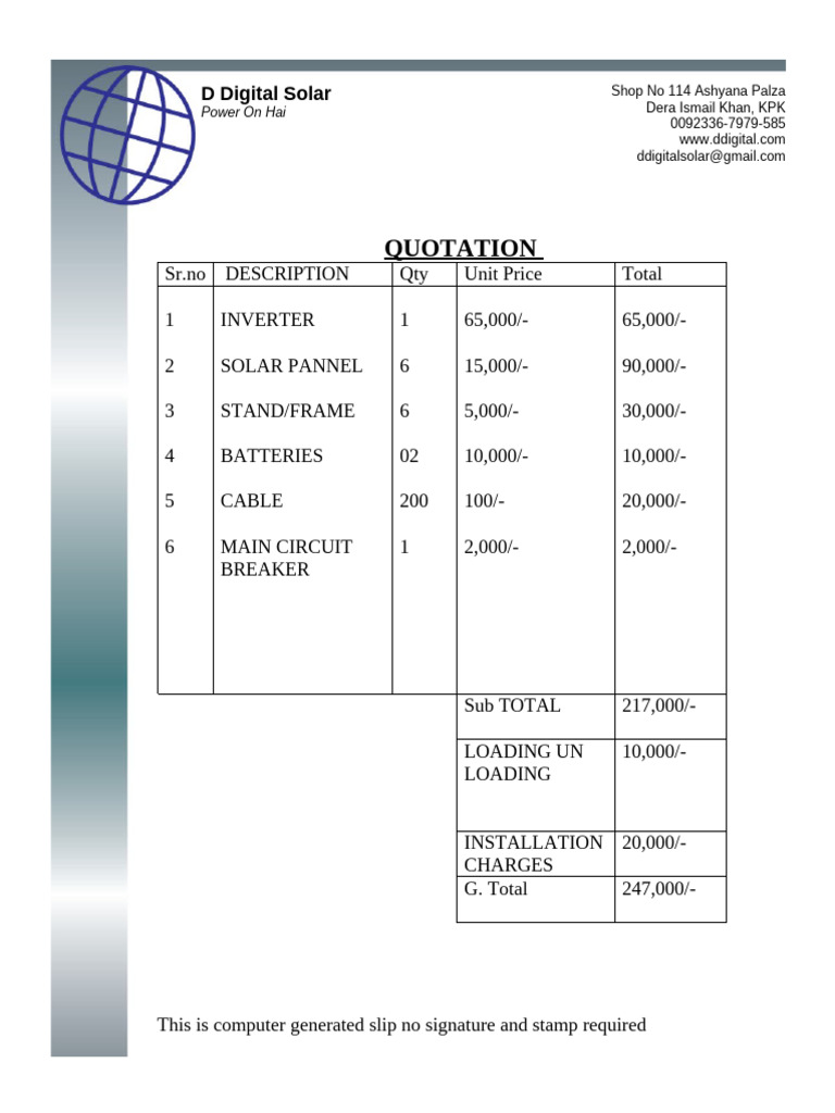 Quotation: D Digital Solar | PDF